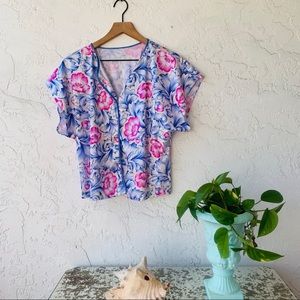 Vintage | Tops | Vintage Vsco Crop Lilac Pink Floral Silk Crop Top ...